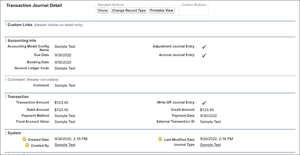 Set Up Page Layouts for Transaction Journal Records