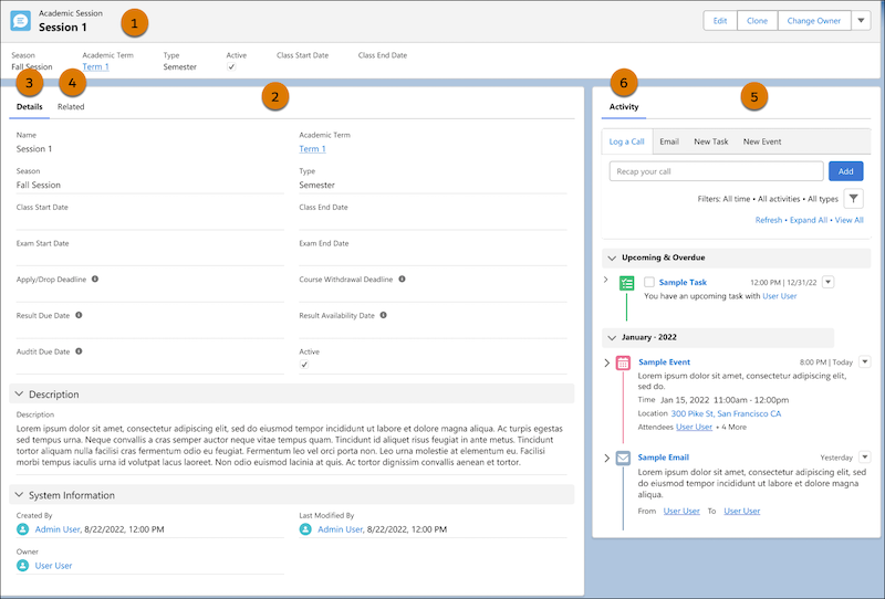 Set Up Academic Session Record Page