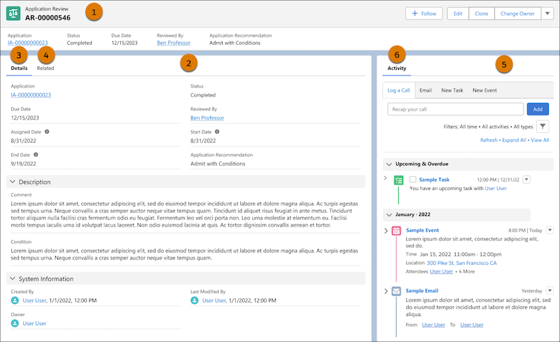 Set Up Application Review Record Page