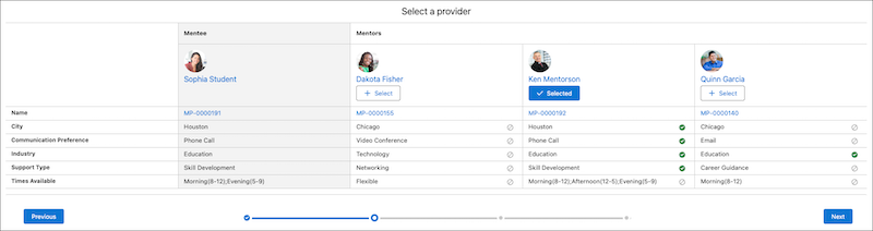 Configure the Mentor Comparison Screen Flow