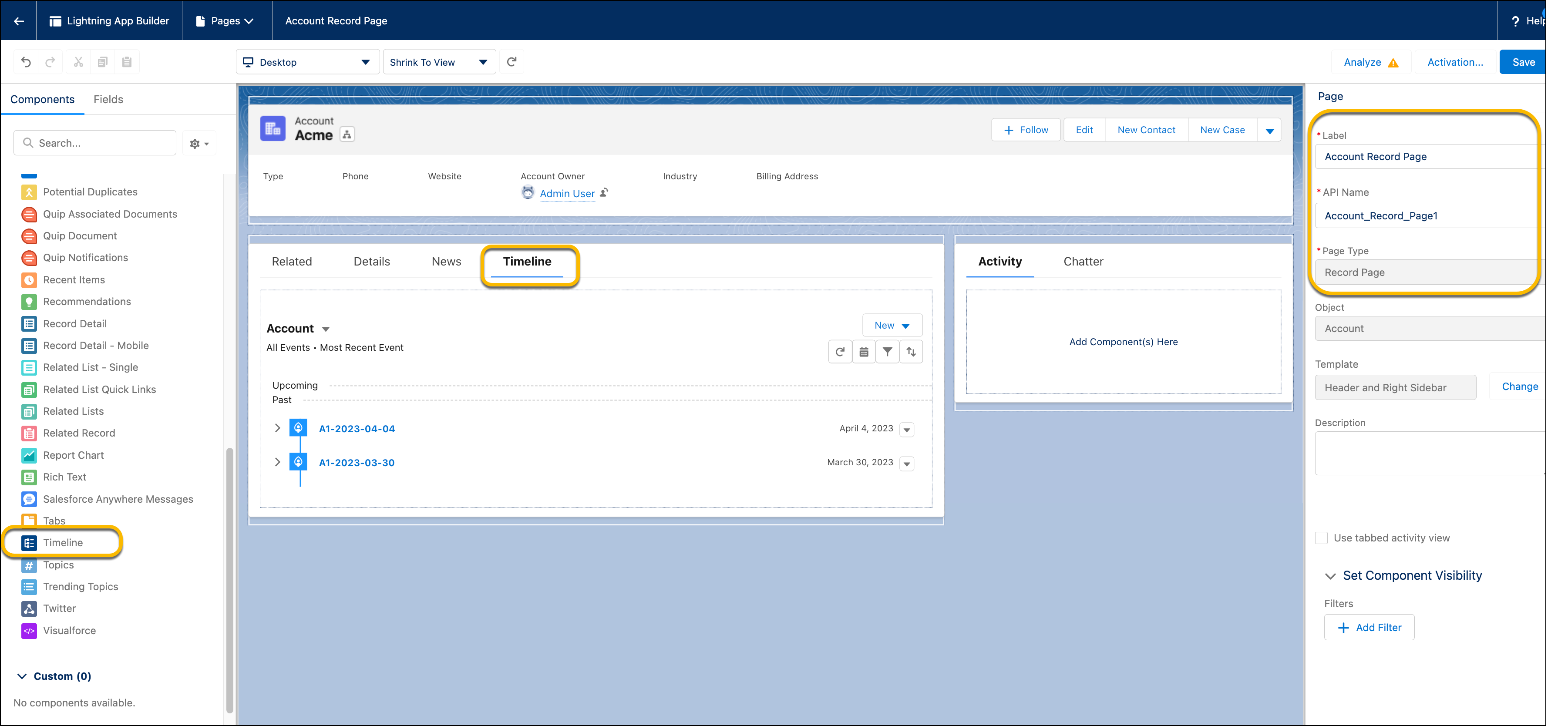 Display Timeline on a Record Page