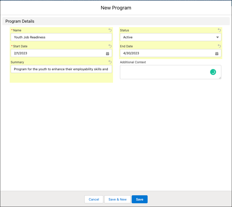 Example 1: Manage a Youth Job Readiness Program