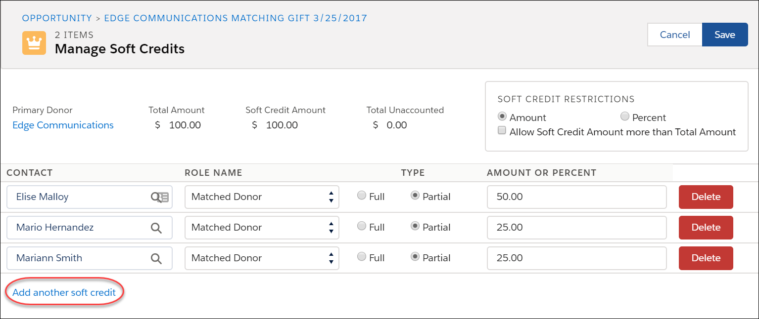 Manually Create Soft Credits