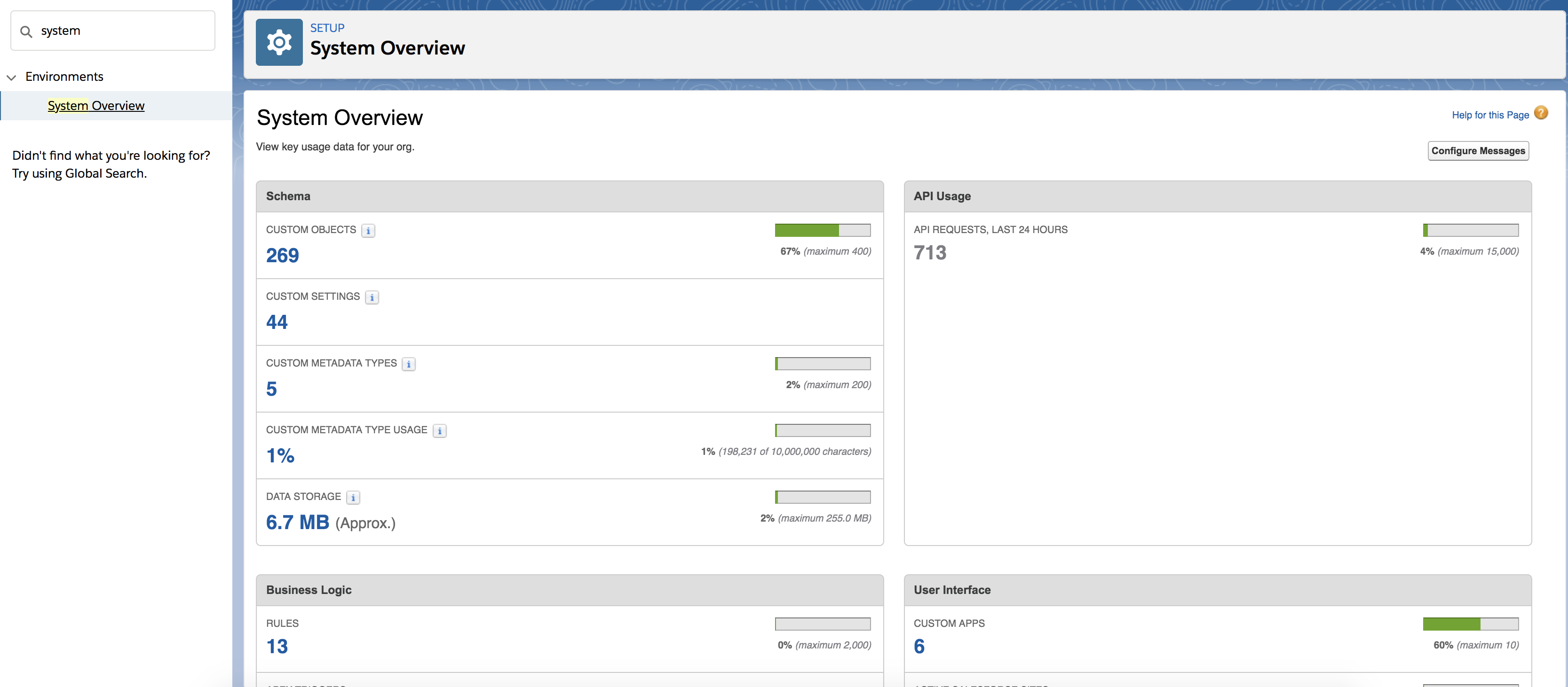 Check System Overview Settings