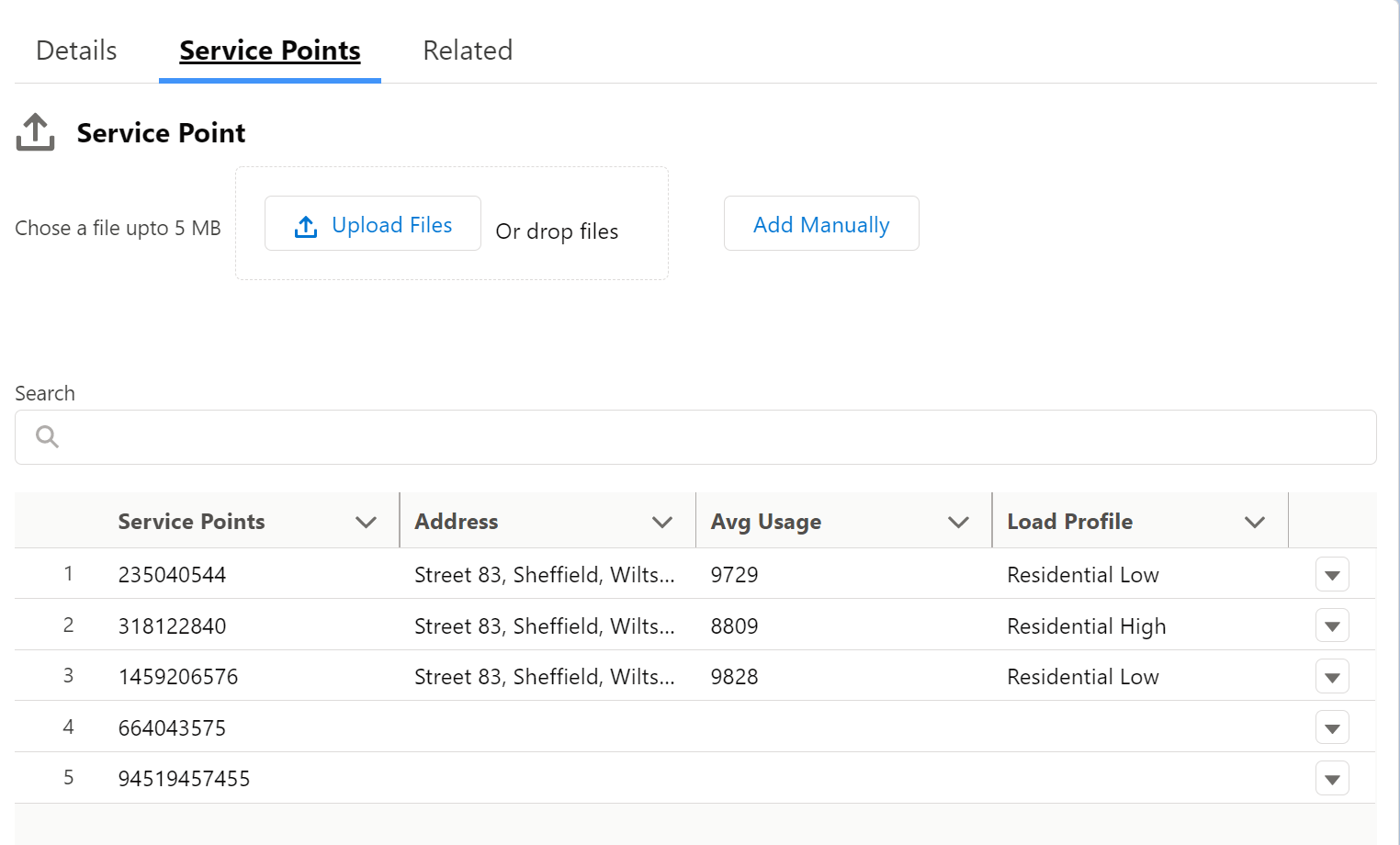 Upload Service Points in Large Account Sales Management