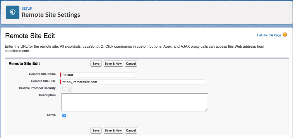 Creating a Remote Site Setting for the Callout