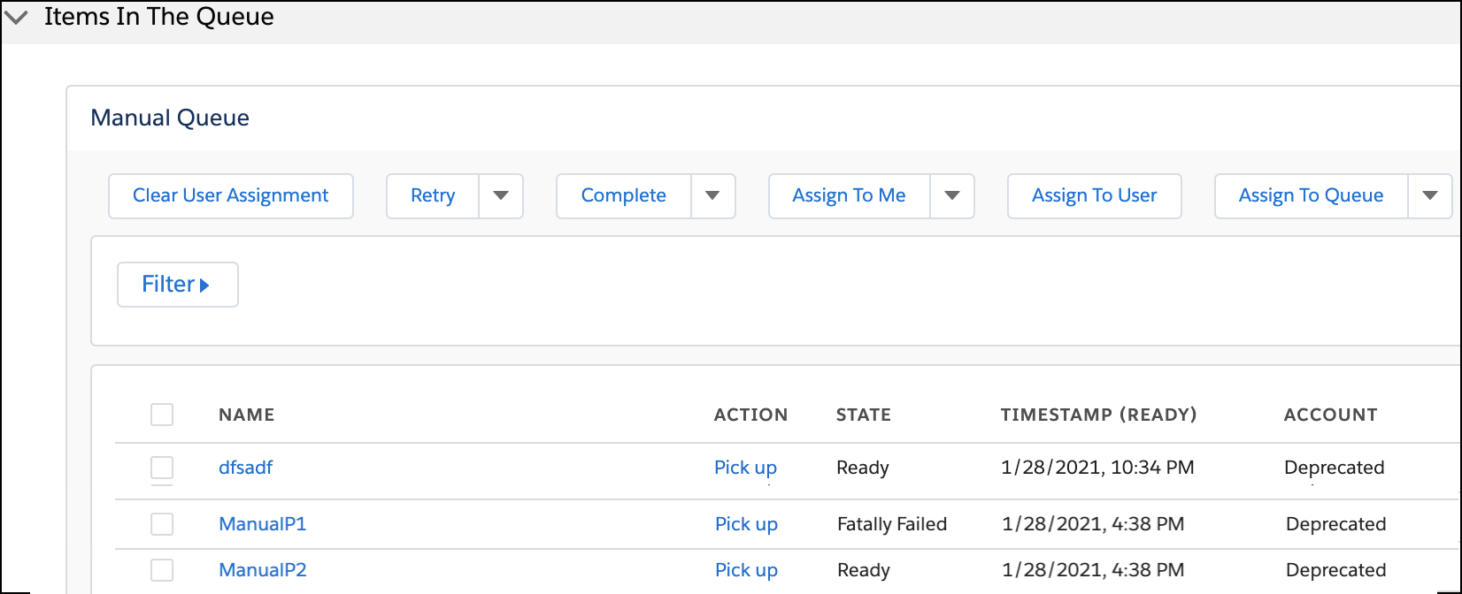 Assigning, Filtering, Sorting, and Retrying Items in a Manual Queue