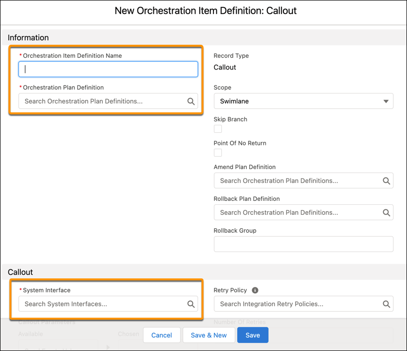 Creating a Callout Orchestration Item Definition