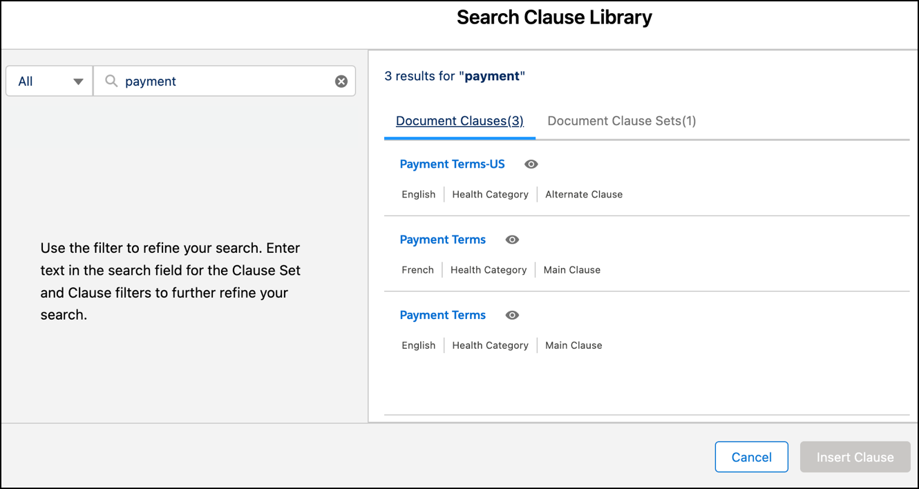 Search for Standard Clauses in Clause Library