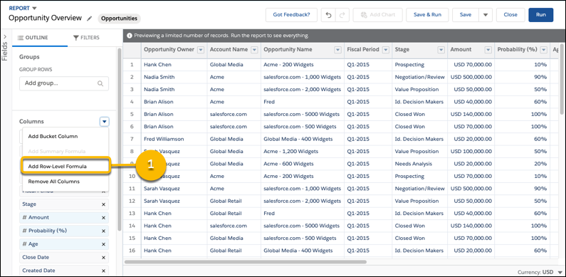 Examples: Evaluate Each Record in Reports with Row-Level Formulas