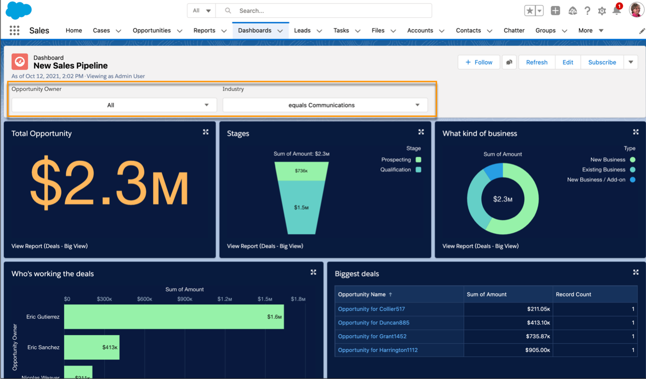 Dashboard Filter Examples