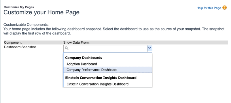 Change the Dashboard on Your Home Tab in Salesforce Classic