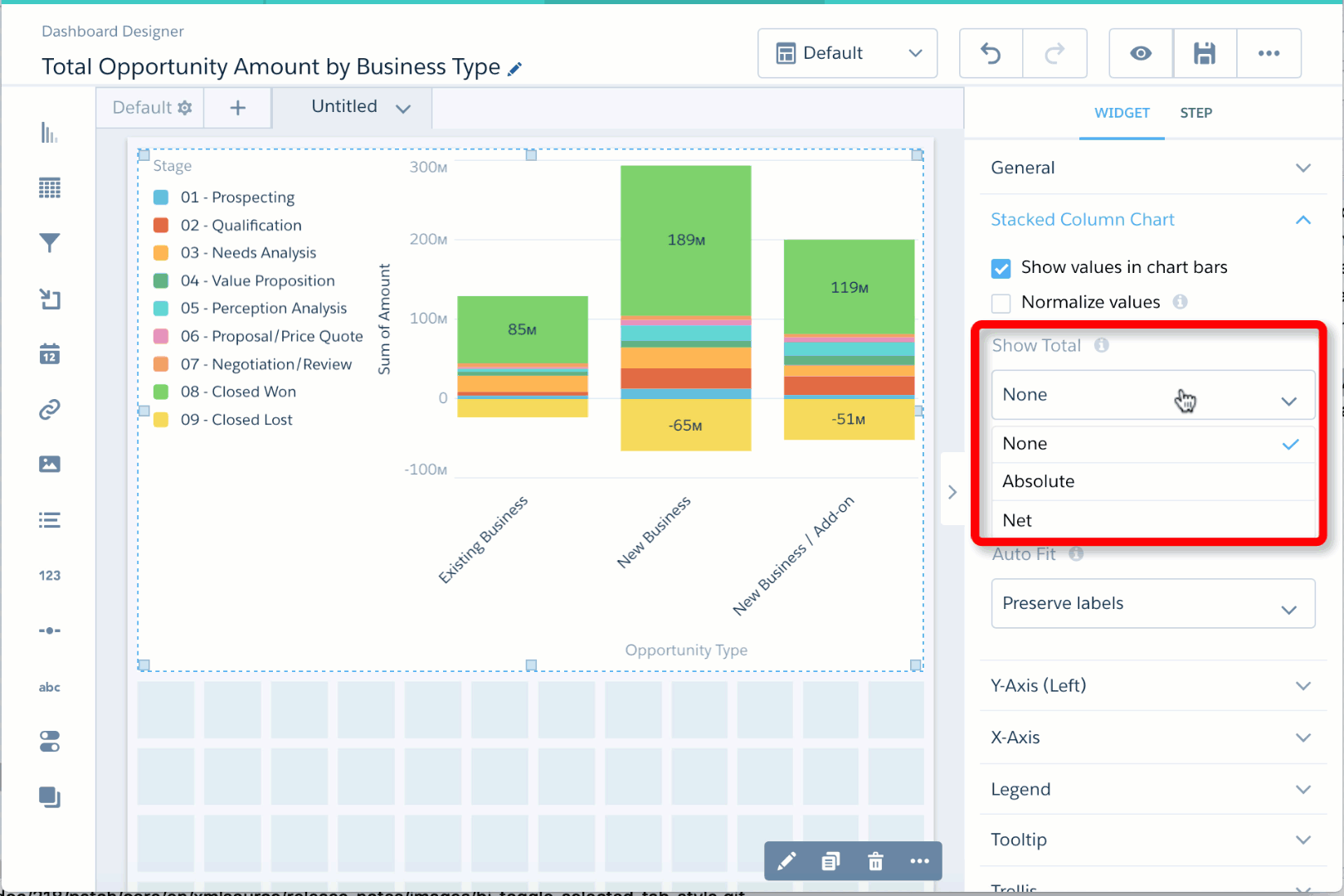 stacked column chart dynamics 365
