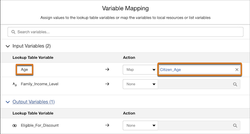Variable Mapping in Lookup Tables