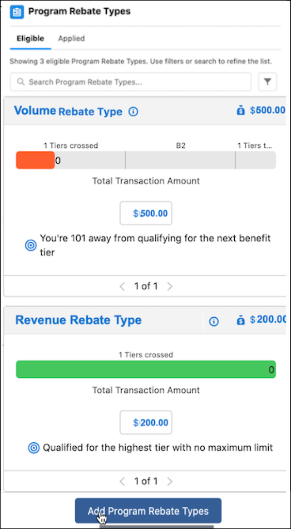 View and Apply Eligible Rebate Types on a Transactional Object