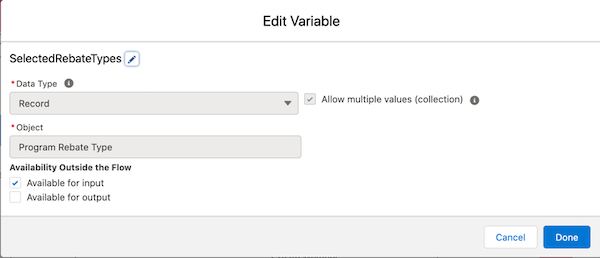 Design a Screen Flow to Add Selected Rebate Types to a Sales Object