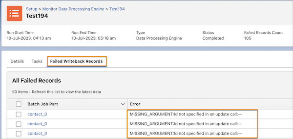 View Failed Writeback Records
