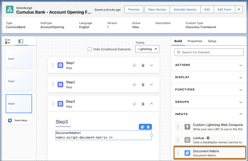 Add a Document Matrix Element to an Assessment Form