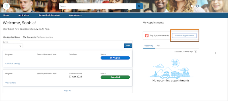 Appointment Scheduling Experience Using My Appointments Header