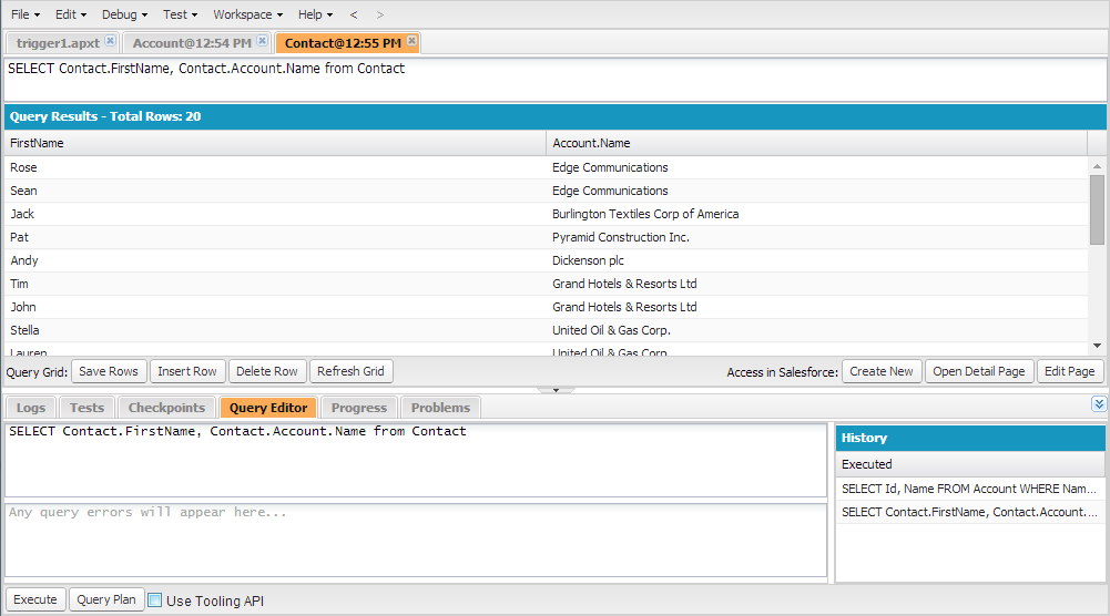 Developer Console Query Editor