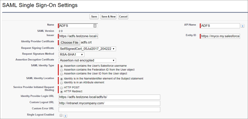 Configure SSO to Salesforce Using Microsoft AD FS as the Identity Provider