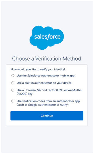 Salesforce 組織の MFA 登録時にユーザーが検証方法を選択する方法の決定