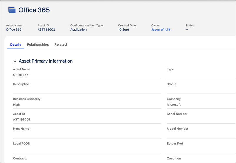 Configuration Item Record and Tabs