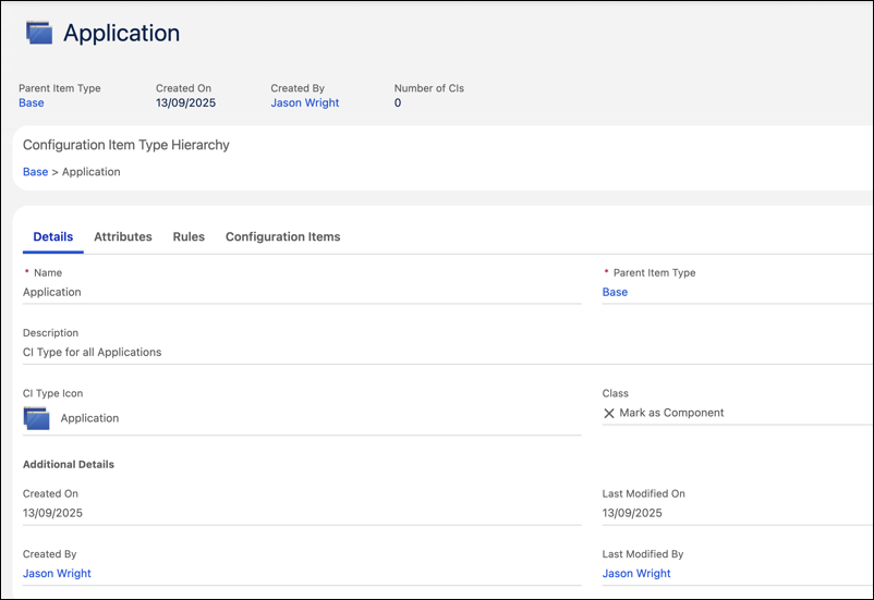 Configuration Item Type Record and Tabs