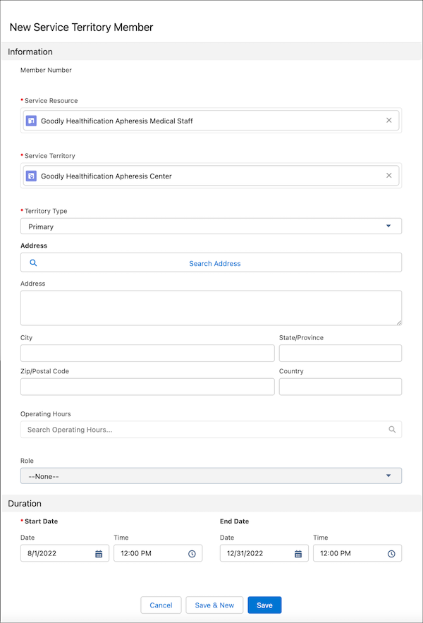 Add a Service Territory Member To a Service Territory Record