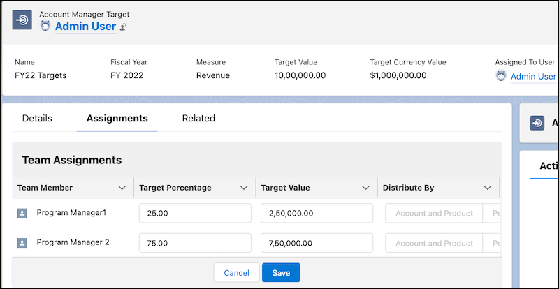 Assign an Account Manager Target