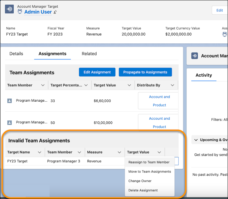 Manage Invalid Account Manager Target Assignments
