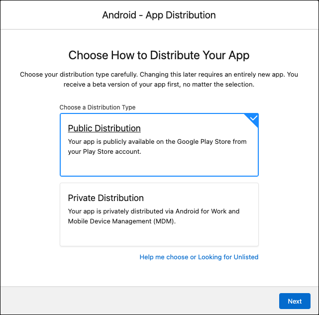 Change Distribution Types for Android