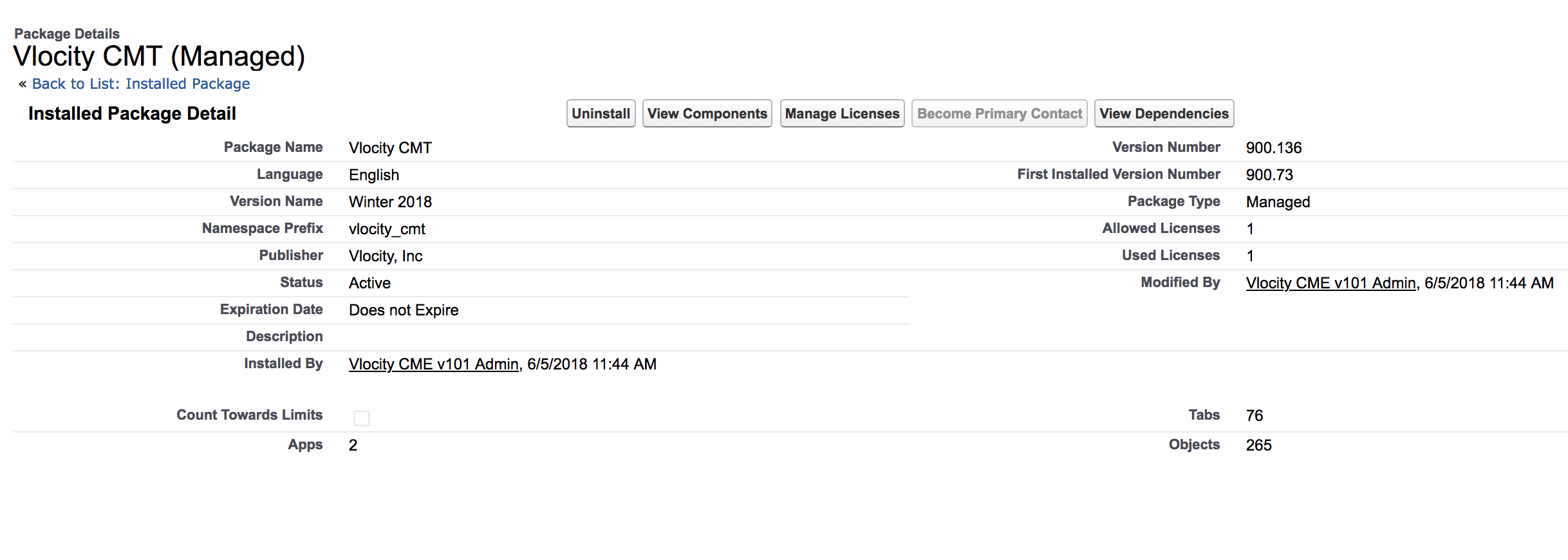 View the Namespace and Version of Managed Packages