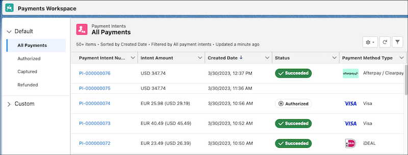 Payment Activity in the Payments Workspace