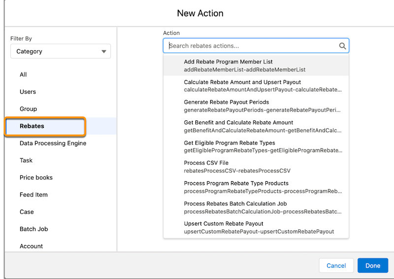 Predefined Flow Actions with Rebate Management