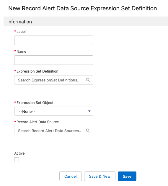 Link a Record Alert Data Source Expression Set Definition
