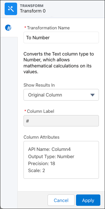 Text to Number Transformation: Convert the Column Type