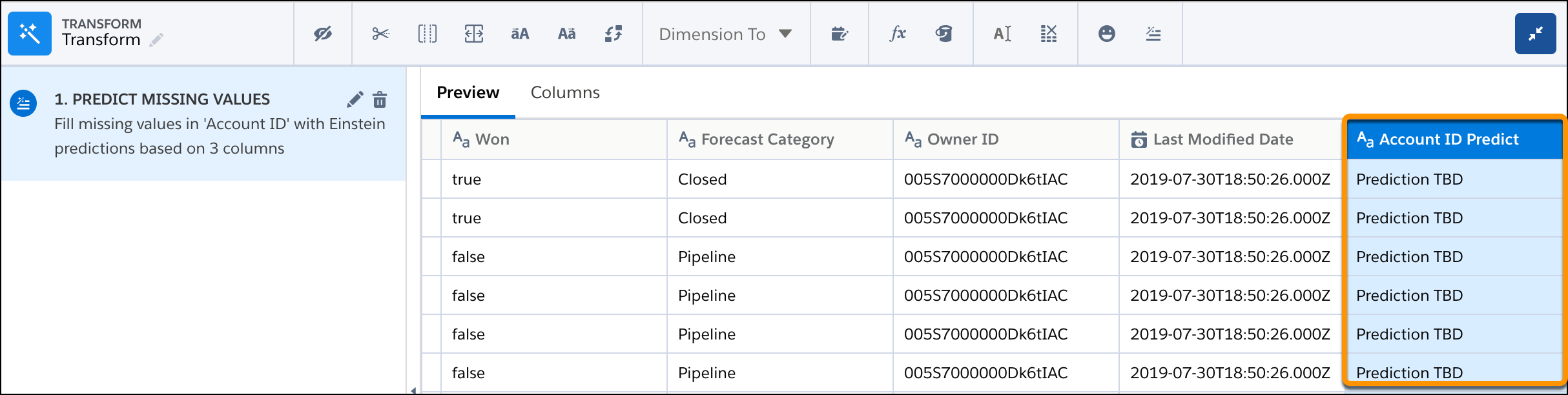 Predict Missing Values Transformation: Fill In Missing Values