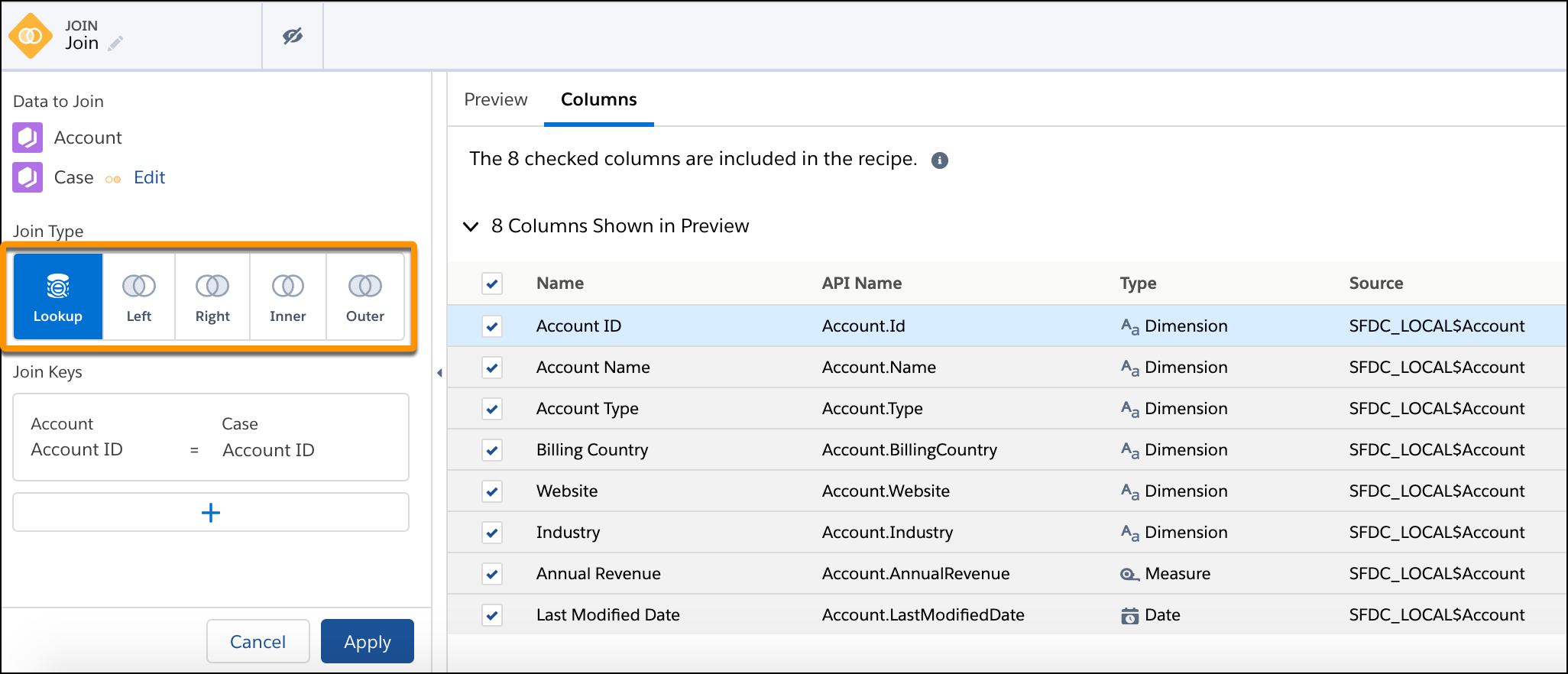 Use a Join Node in the Recipe Canvas