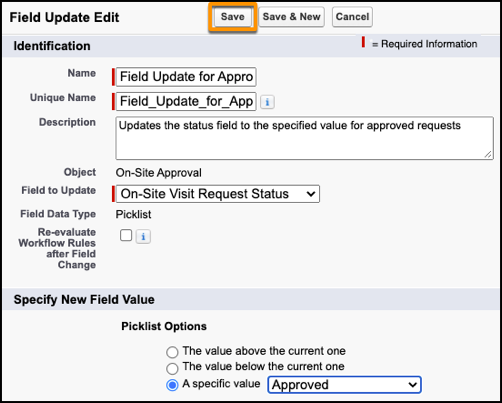 Create an Action for Approved Visits