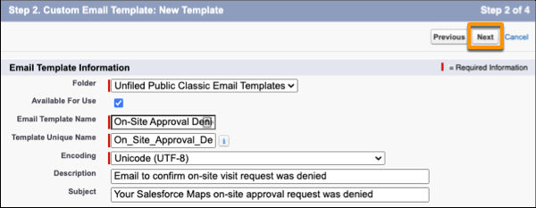 Set Up an Email Template for Denied Requests
