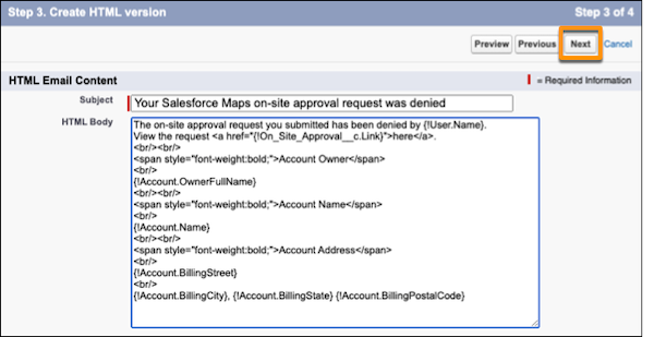 Set Up an Email Template for Denied Requests