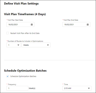Define Required Visit Plan Settings