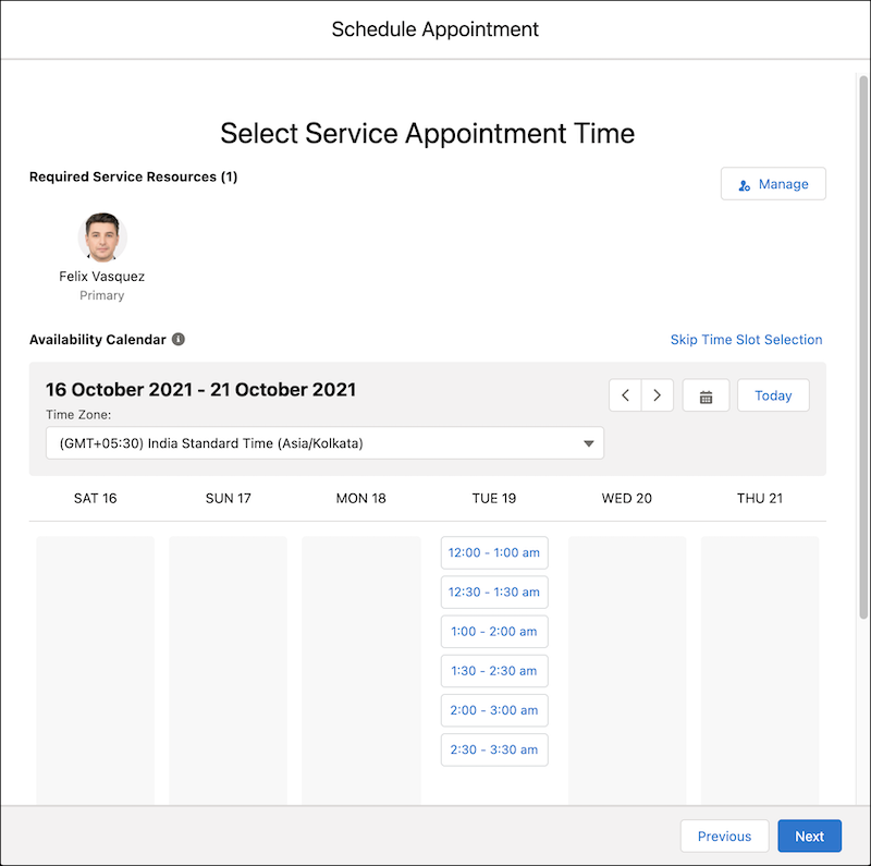 Flow Screen Component: Select Service Appointment Time