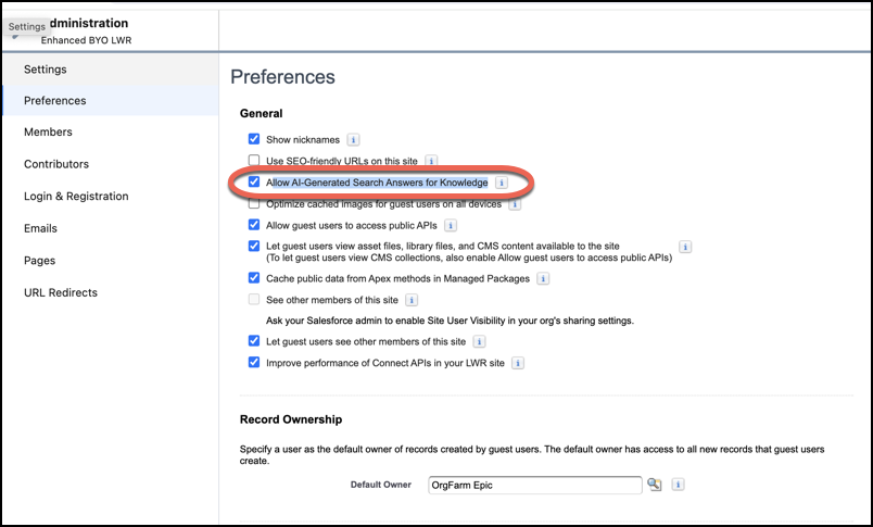 Enable Search Answers or AI-Generated Search Answers