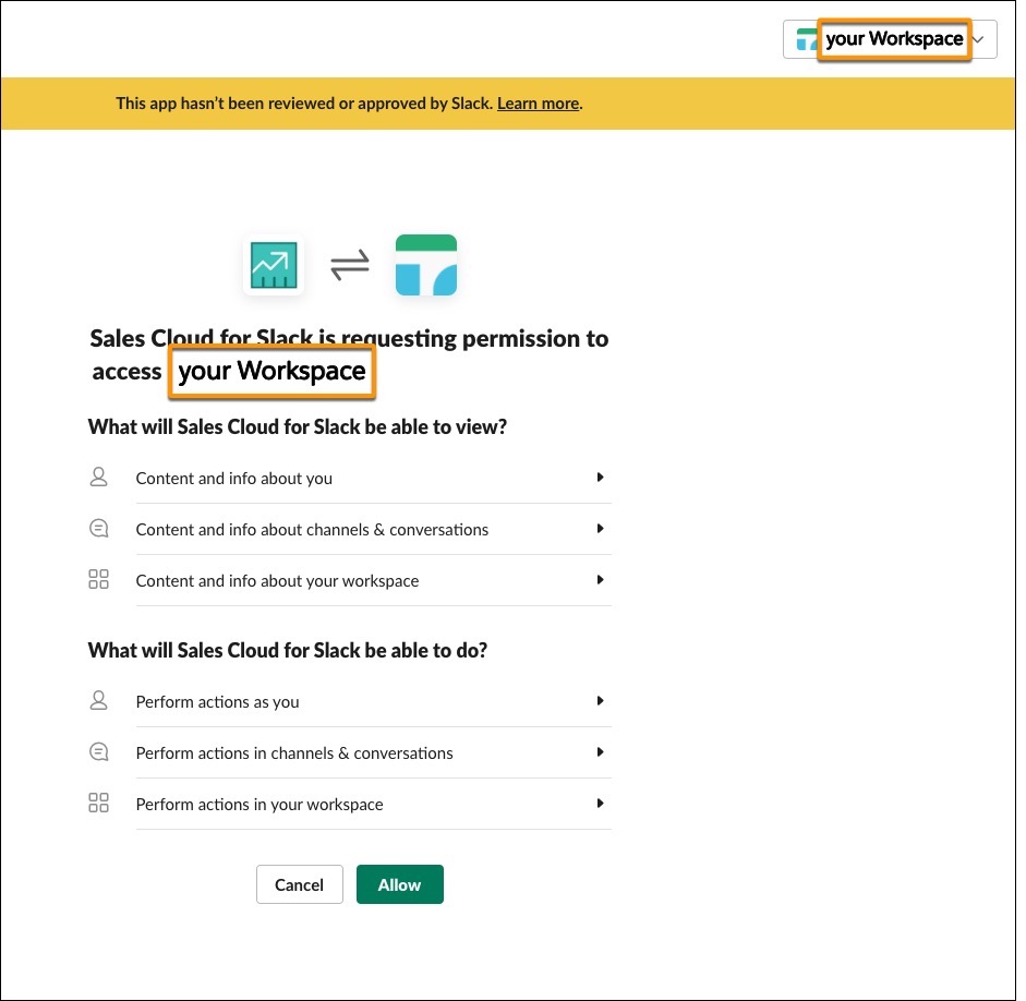 Install Sales Cloud for Slack in Your Company's Workspace