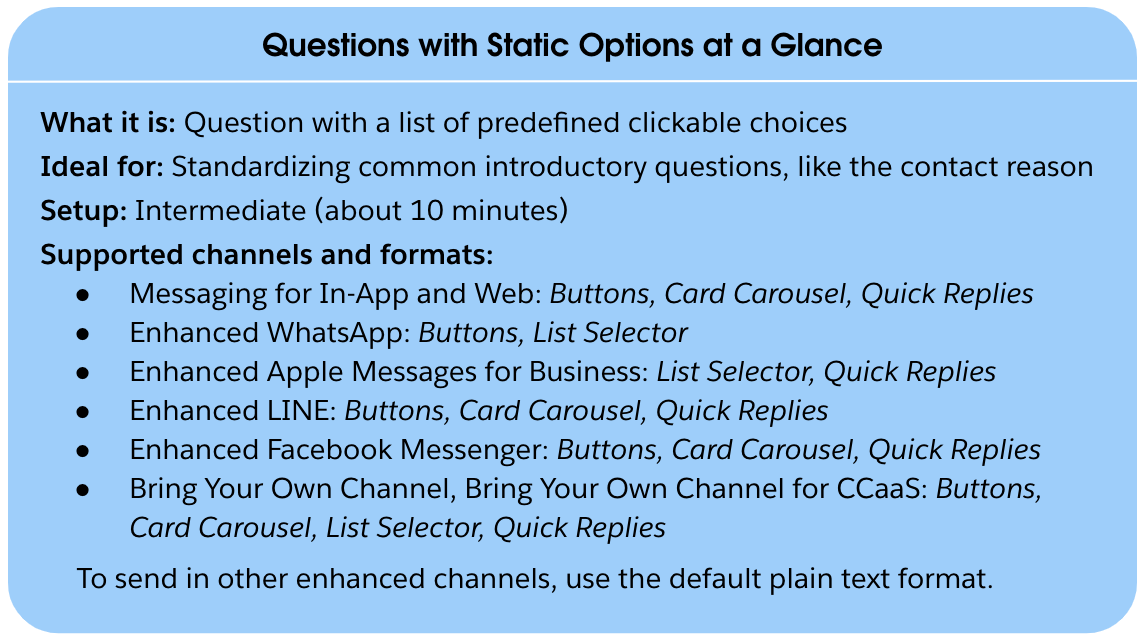 Create and Send Questions with Static Options in Messaging Sessions