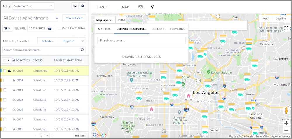Customize the Field Service Dispatcher Console Map