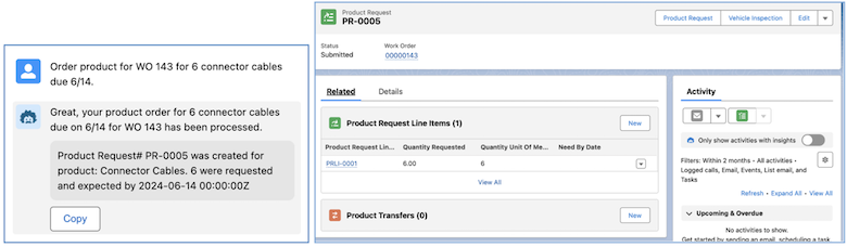 Exempel: Skapa en Field Service Product Order med Agentforce