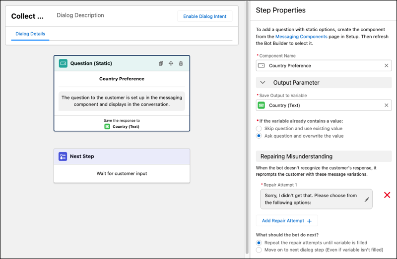Ask a Question with Static Options with an Enhanced Bot